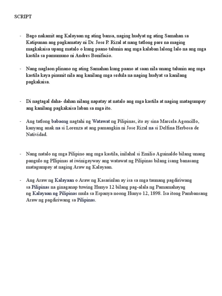 SCRIPT Kalayaan | PDF