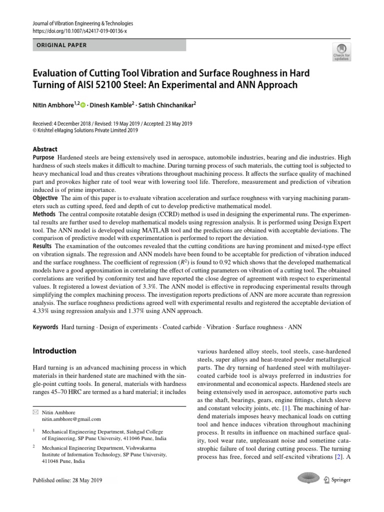 Evaluation Of Cutting Tool Vibration And Pdf Errors And Residuals