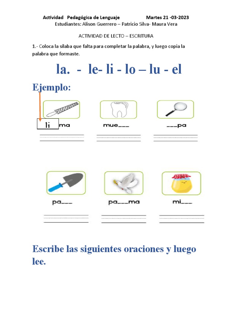 Actividad de Lecto - Escritura Alison - Patricio - Maura | PDF