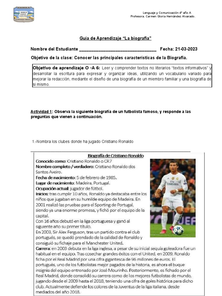 Guia de Aprendizaje La Biografía. | PDF | Biografía | Comunicación