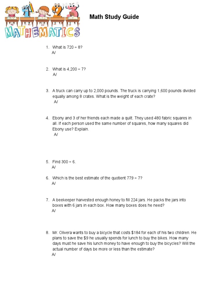 4th Grade Math Study Guide | PDF | Home & Garden