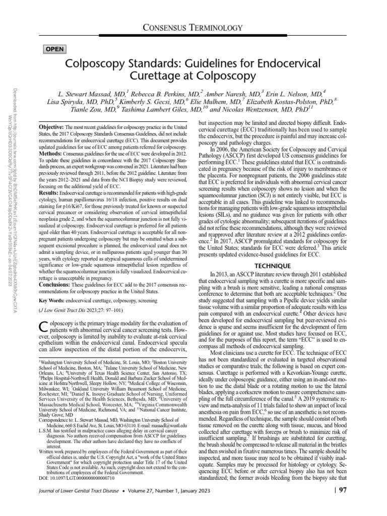 Colposcopy Standards Guidelines For Endocervical.18 | PDF | Medical ...