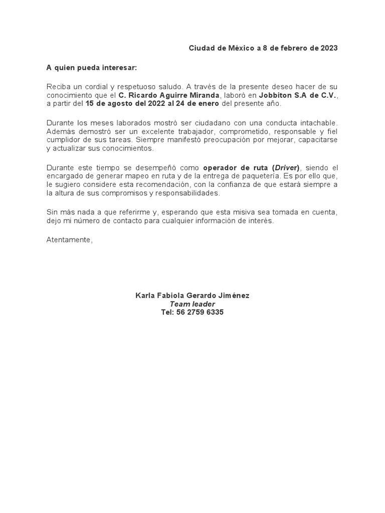 Carta Laboral | PDF