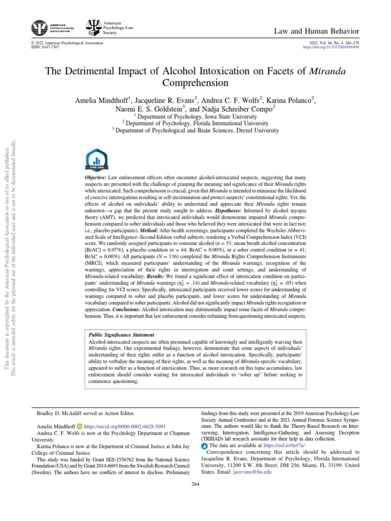 The Detrimental Impact of Alcohol Intoxication On Facets of Miranda ...