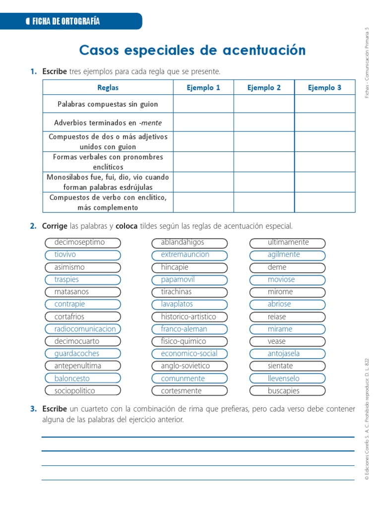 5° COMUNICACIÓN - Casos Especiales de Acentuación | PDF | Gramática ...