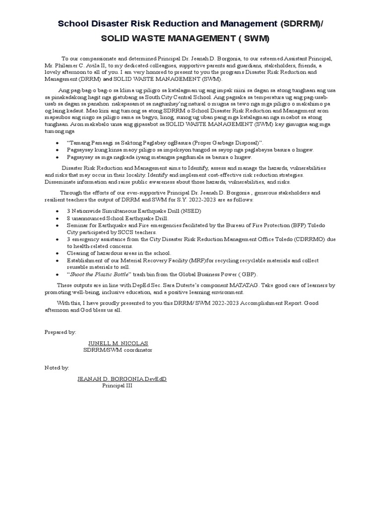 Sosa DRRM Script | PDF | Waste Management | Waste