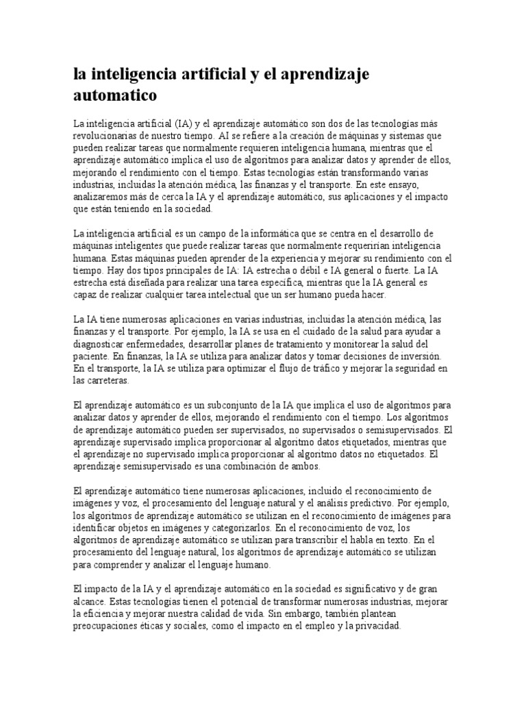 La Inteligencia Artificial y El Aprendizaje Automatico | PDF ...