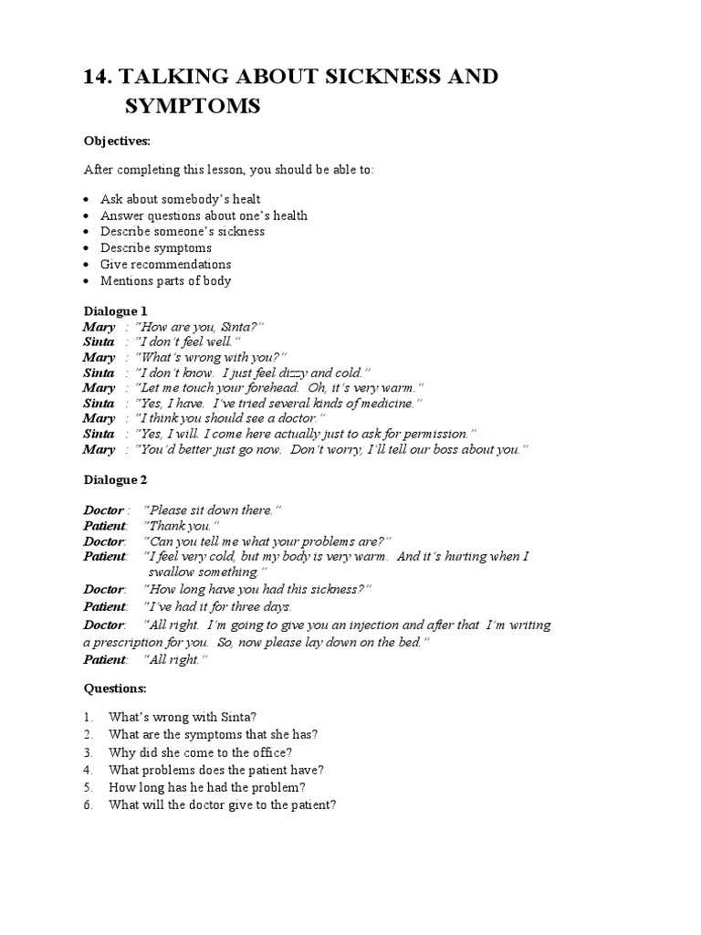14 Talking About Sickness and Symptoms | PDF | Injury | Cancer