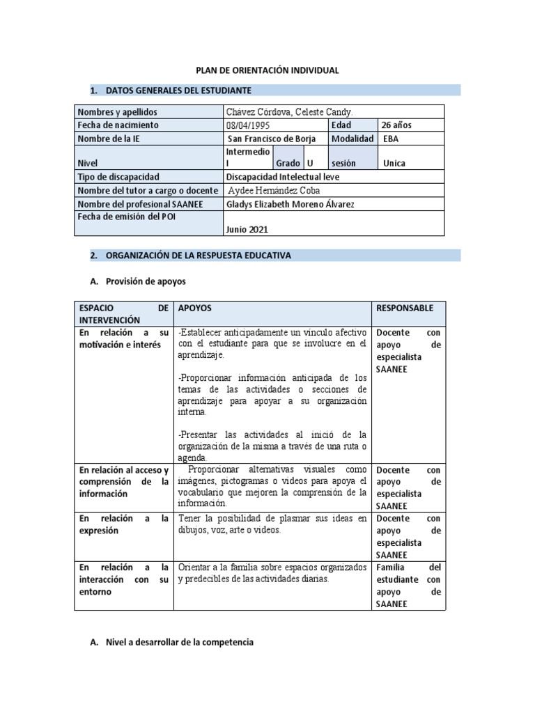 PLAN DE ORIENTACIÓN INDIVIDUAL Celeste CEBA | PDF | Espacio | Información