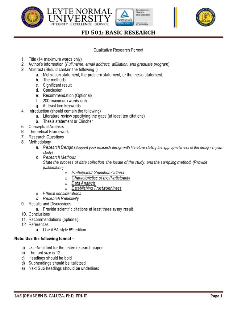 Qualitative Research Format | PDF
