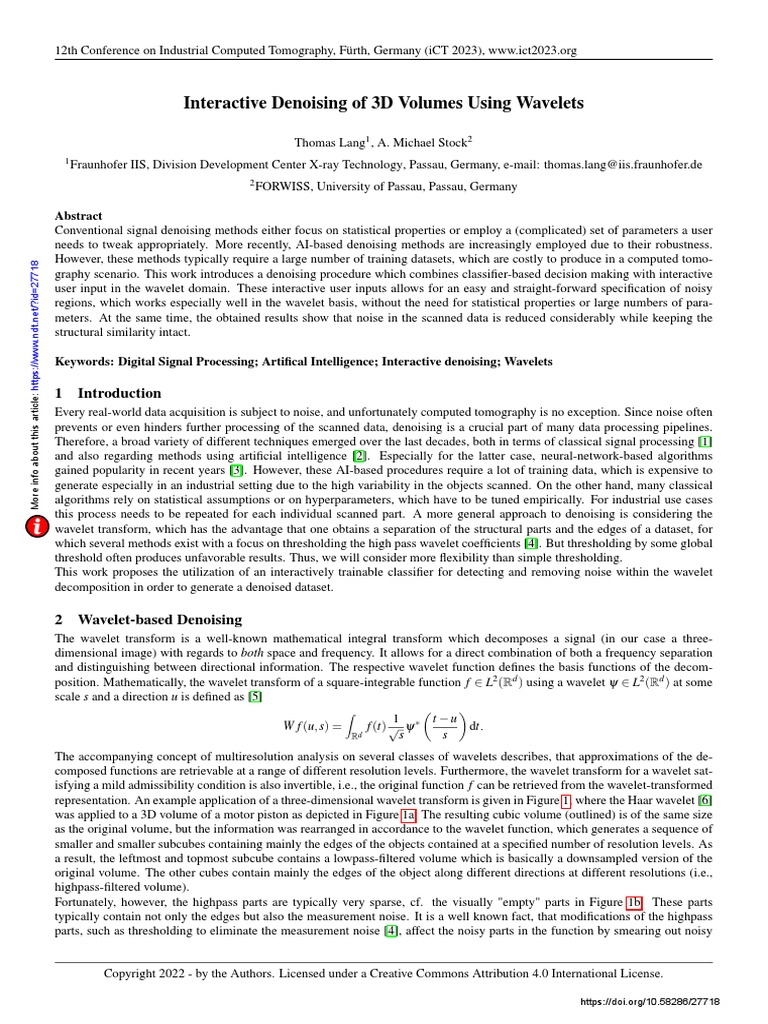 2023 Interactive Denoising Of 3d Volumes Using Wavelets Pdf Wavelet Algorithms
