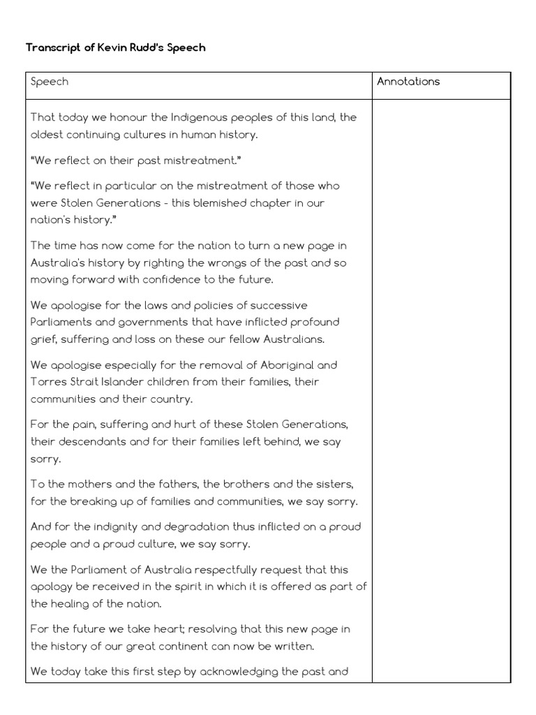 Transcript of Kevin Rudd's Speech | PDF | Indigenous Australians ...