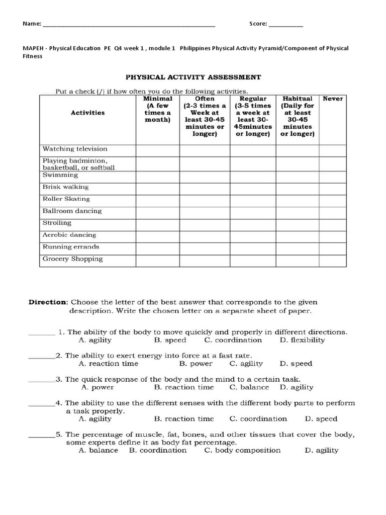 PE Q4 Week 1, Module 1 Philippines Physical Activity Pyramid ...