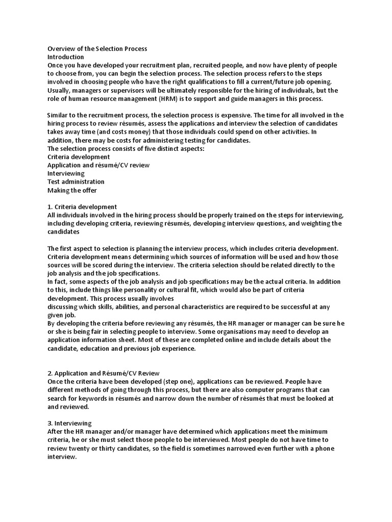 Selection Process | PDF | Résumé | Behavioural Sciences