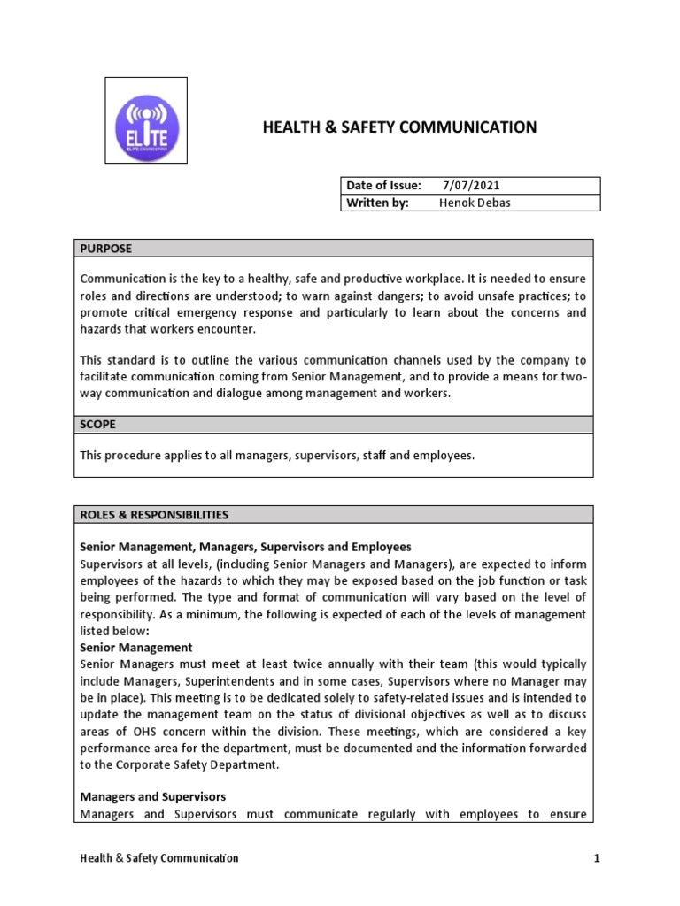 Health and Safety Communication | PDF | Occupational Safety And Health ...