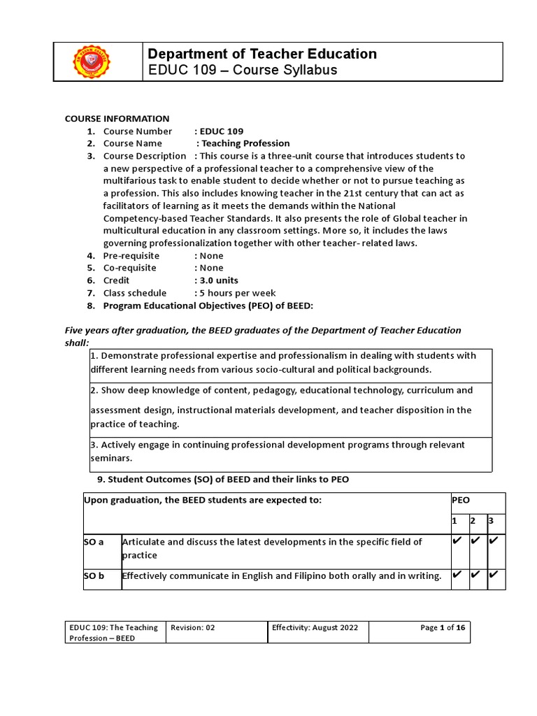 Educ 109 - 2022 Rev 1 | PDF | Teachers | Educational Technology
