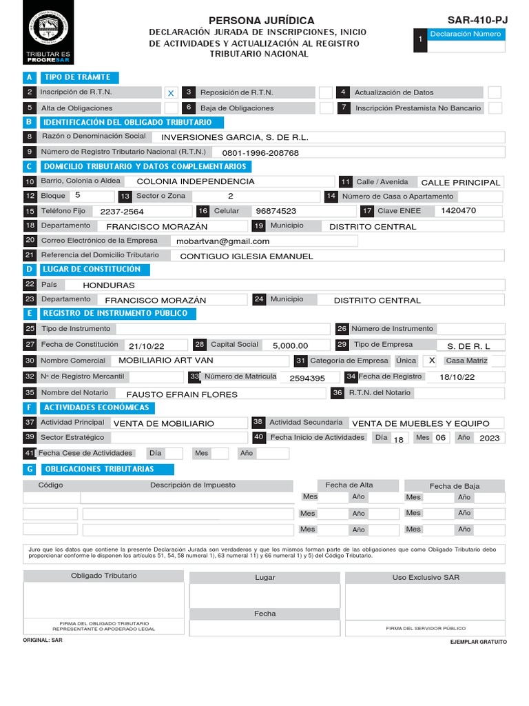 Declaración Jurada de Inscripción PJ | PDF | Finanzas y dinero