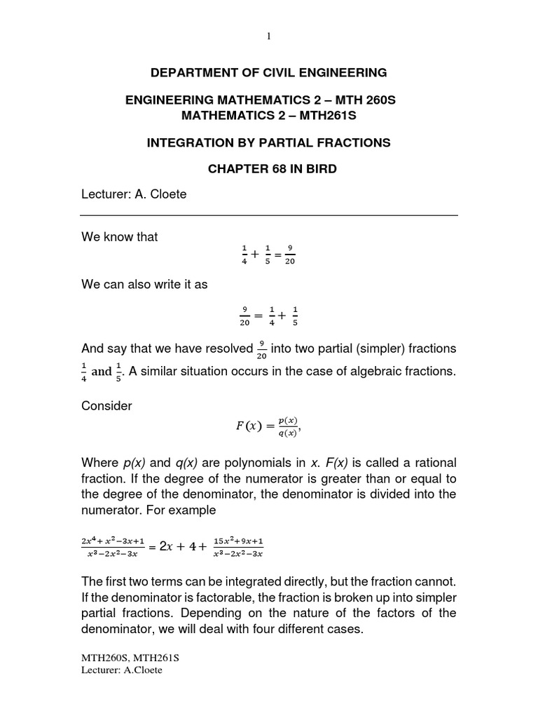 1 - Integration by Partial Fractions Notes | PDF | Factorization ...