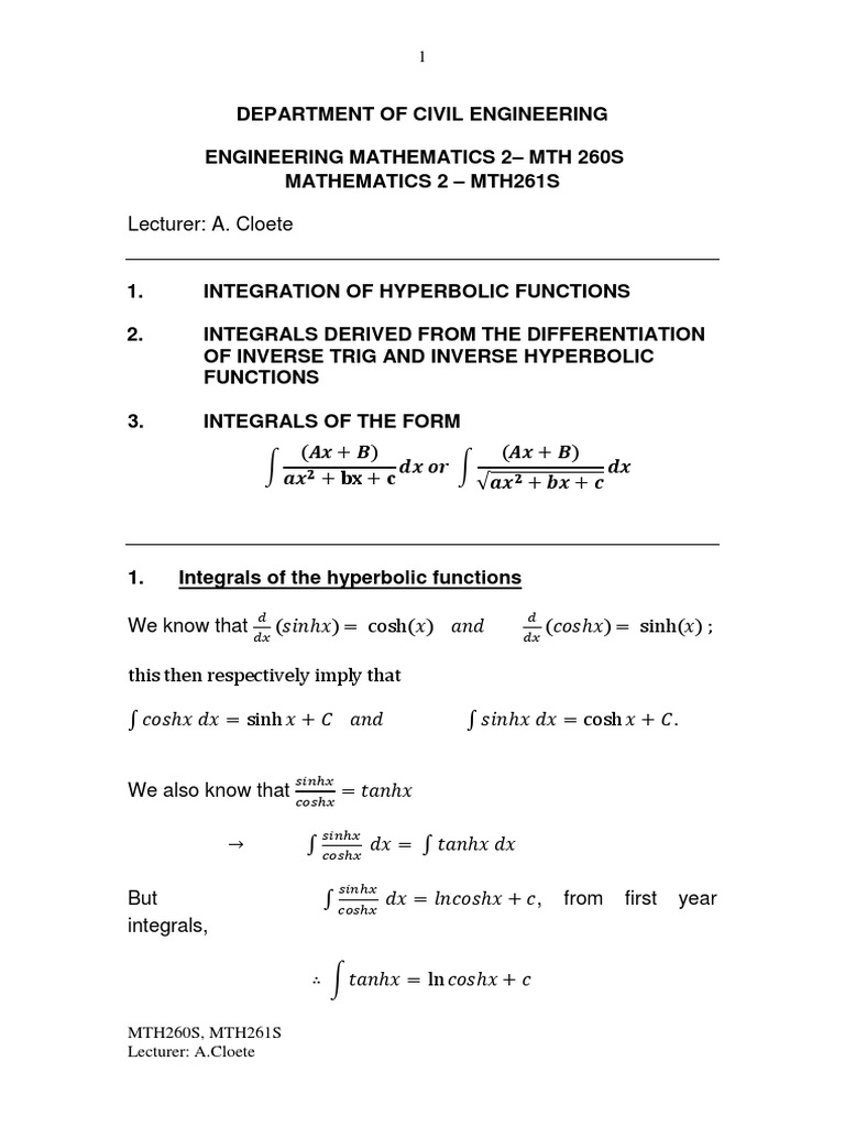 2 - Integrals Derived From Differentials of Inverse Trigonometric & Hyperbolic Functions | PDF ...