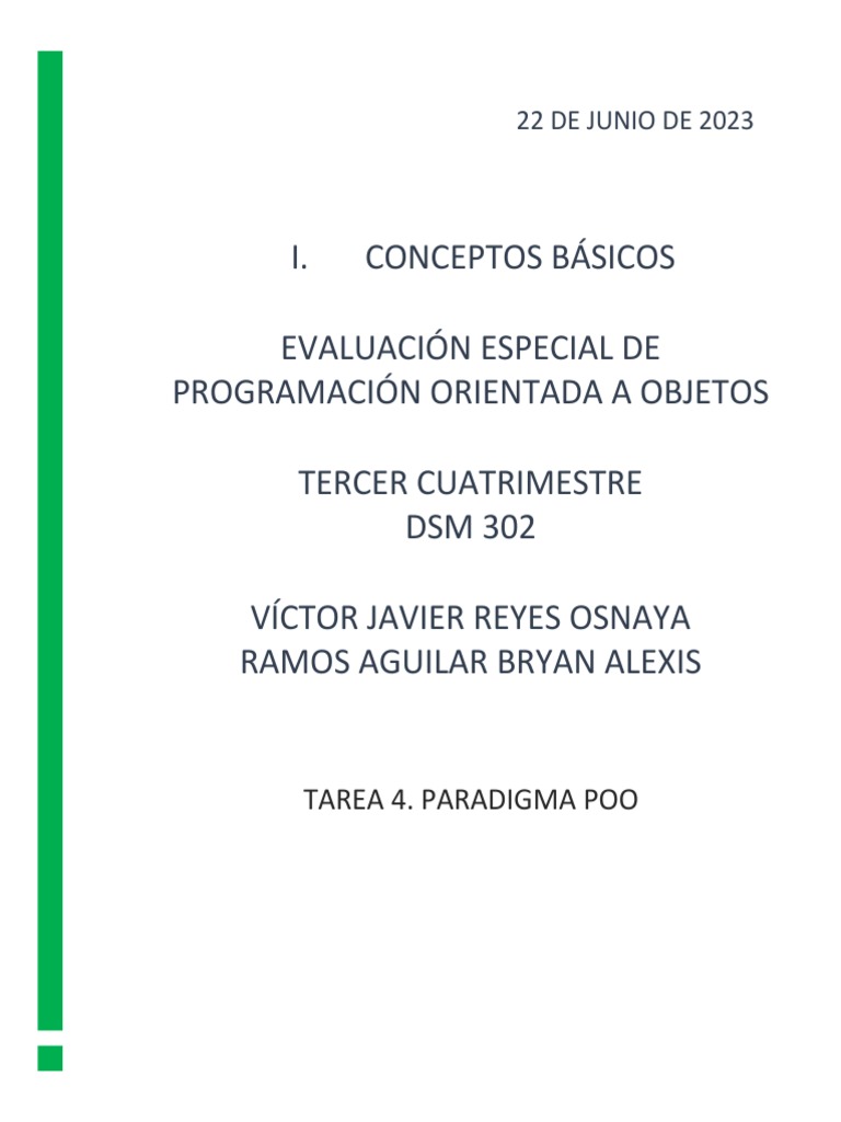Tarea 4. Paradigma POO. | PDF | Objeto (informática) | Herencia (Programación Orientada a Objetos)