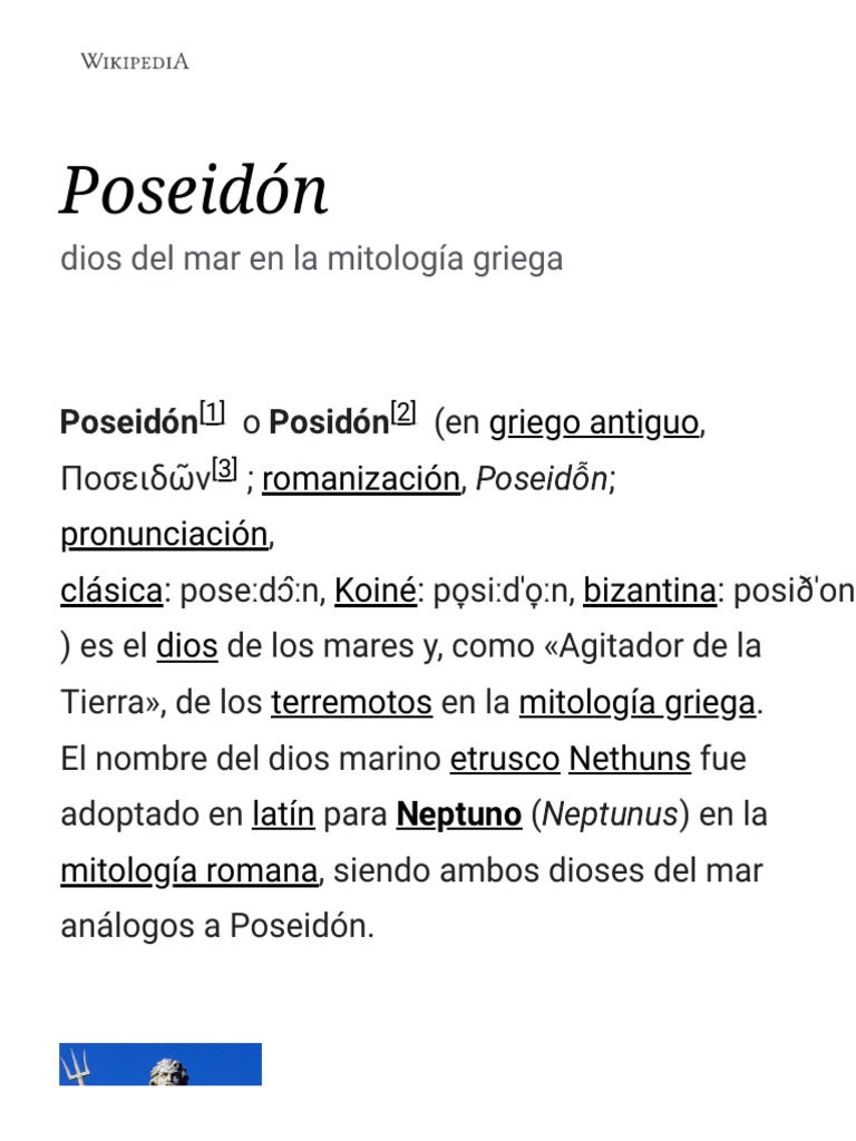 Poseidón - Wikipedia, La Enciclopedia Libre | PDF | Religión Griega Antigua | Mitología griega