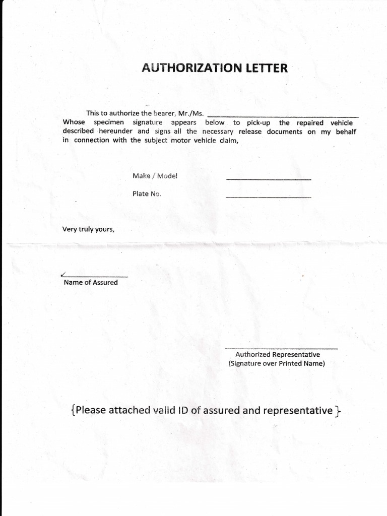 Vehicle Authorization Letter | PDF Vehicle Authorization Letter | PDF