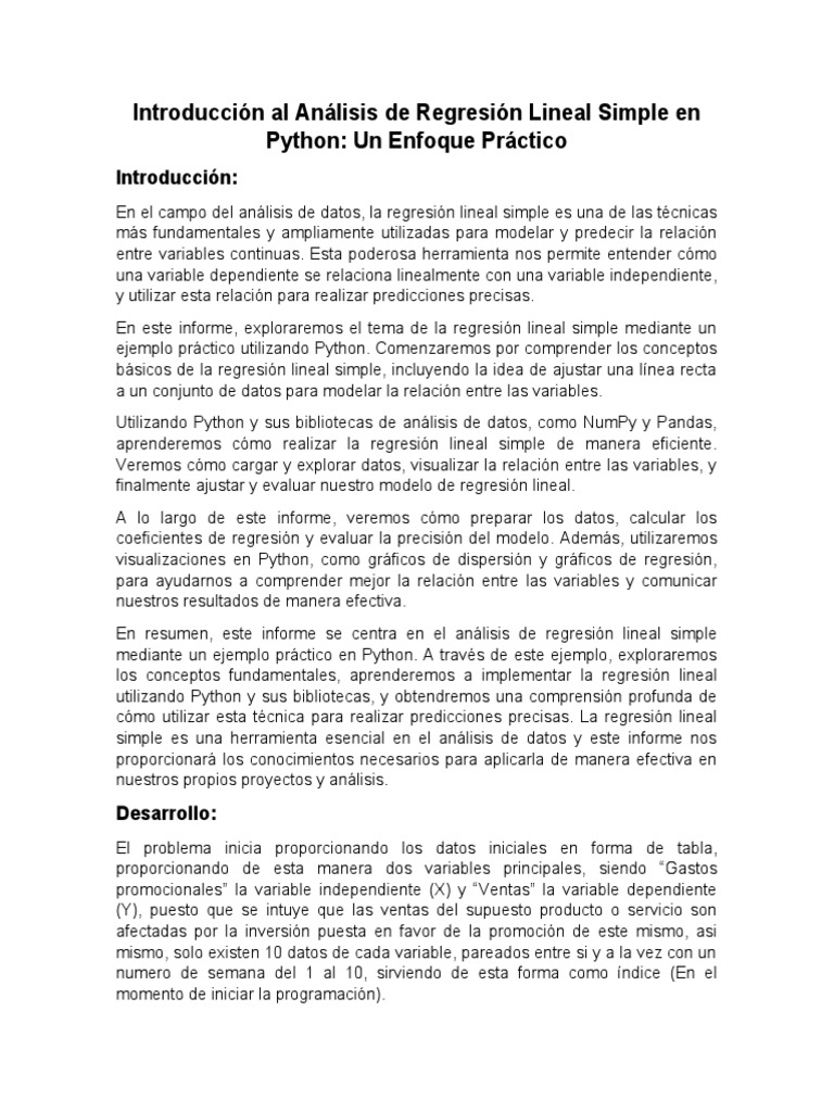 Introducción Al Análisis de Regresión Lineal Simple en Python | PDF | Regresión lineal ...