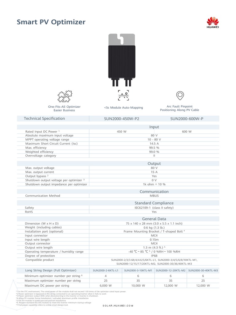SUN2000-450W-P2 600W-P Datasheet | PDF | Solar Panel | Computer Engineering