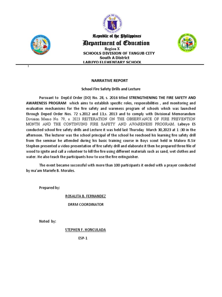 Narrative Report Fire Drill | PDF
