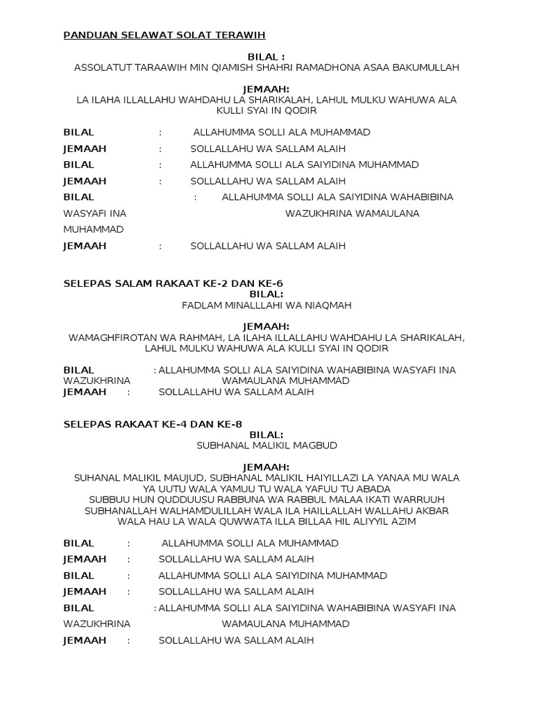 Panduan Selawat Solat Terawih | PDF | Politics | Religion & Spirituality