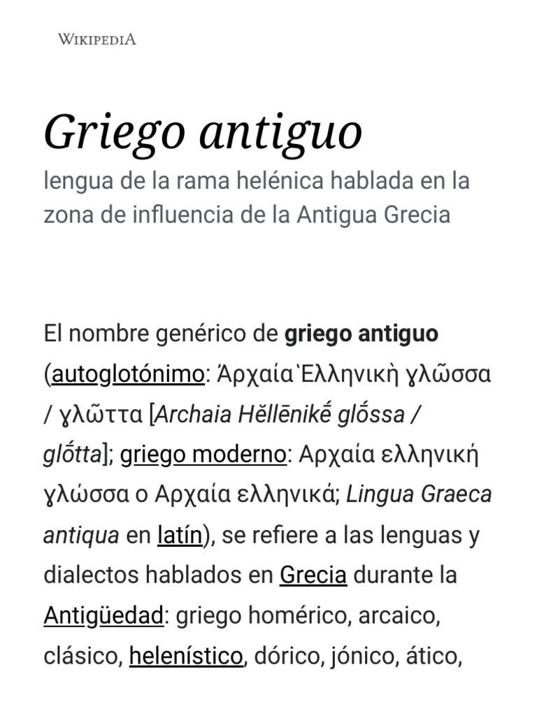 Griego Antiguo - Wikipedia, La Enciclopedia Libre | PDF | Lingüística ...