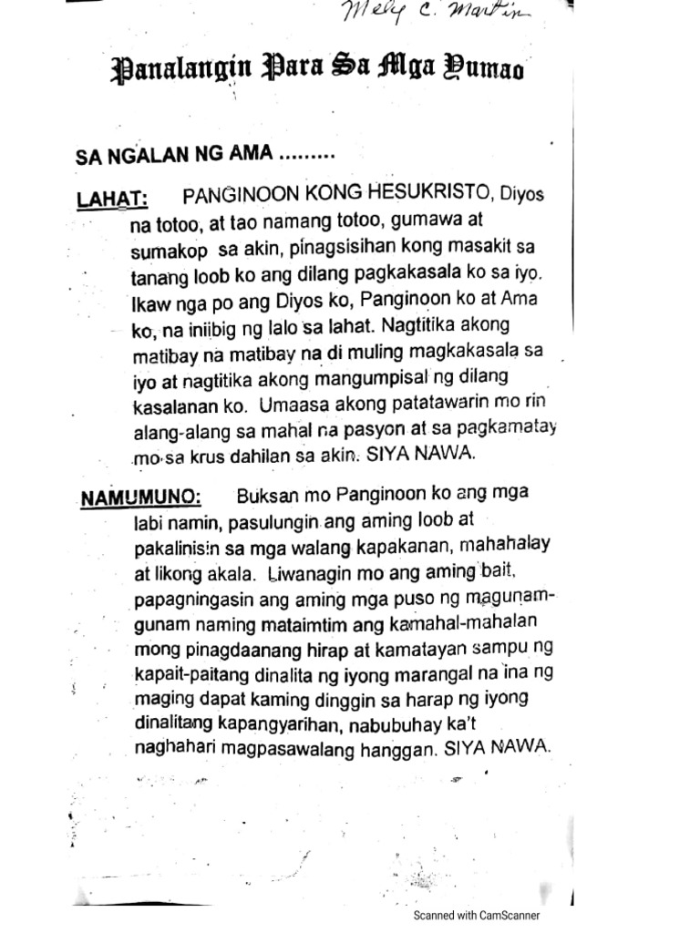 Panalangin para Sa Mga Yumao | PDF