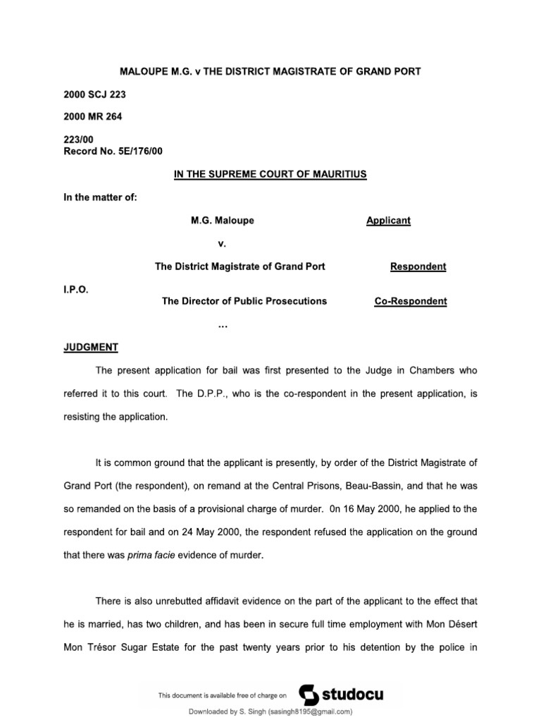 Maloupe V District of Grand Port | PDF