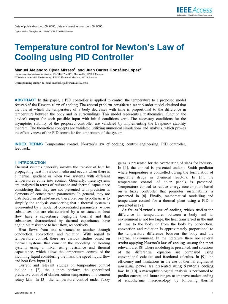 IEEE ACCESS Temperature Control For Newton's Law of Cooling Using PID Controller | PDF | Control ...