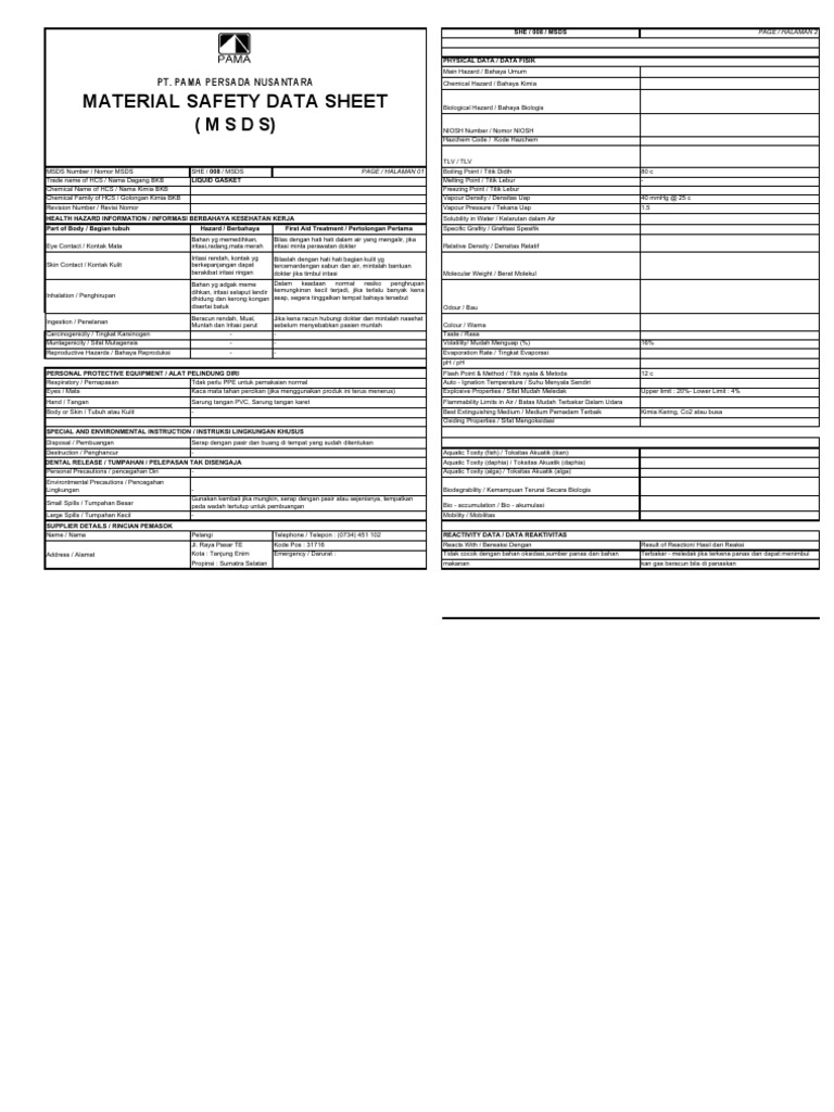 (1.8) MSDS Liquid Gasket | PDF