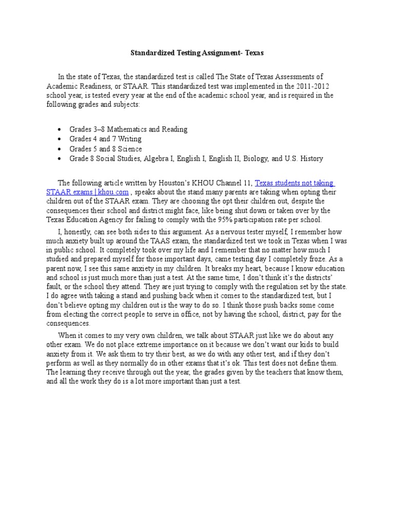 Standardized Testing Assignment | PDF | Standardized Tests