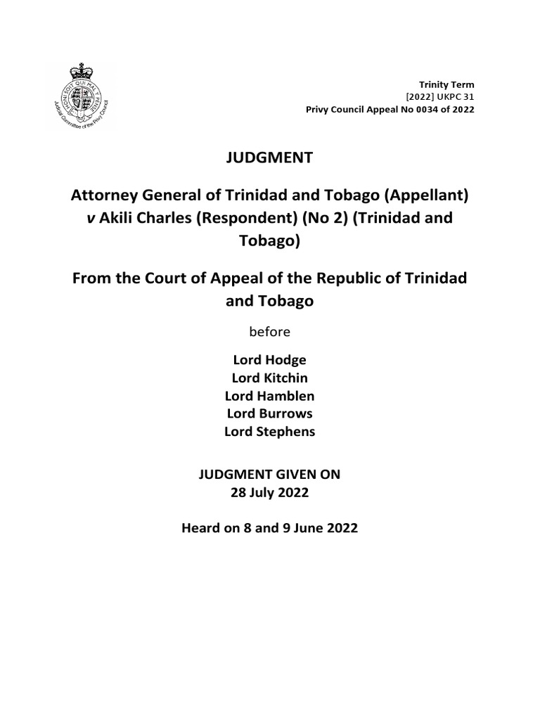 The Attorney General of Trinidad and Tobago V Akili Charles | PDF ...
