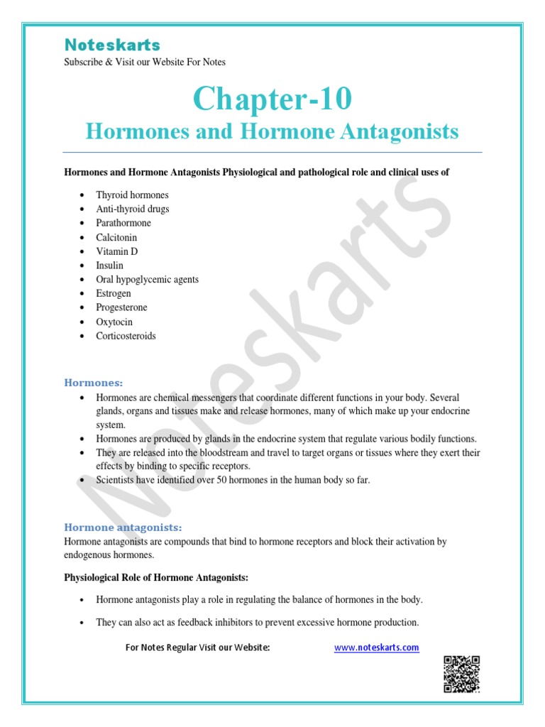 Chapter 10 Hormones and Hormone Antagonists Complete PDF Notes | PDF ...
