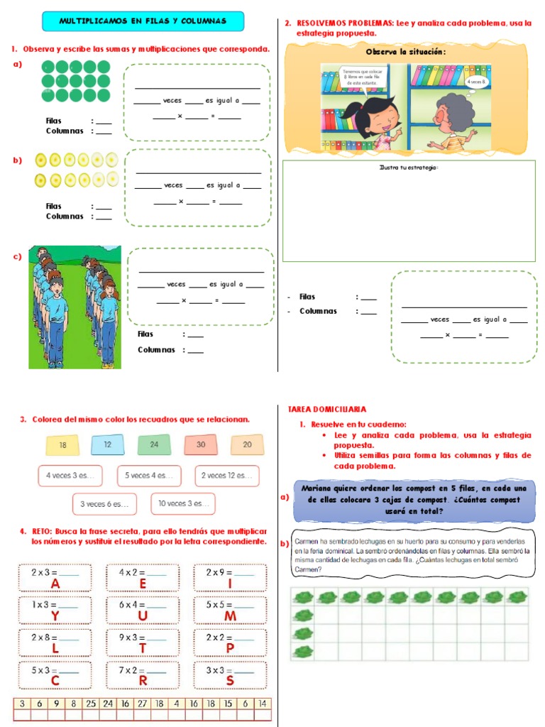 Problemas de Filas y Columnas para Tercer Grado | PDF