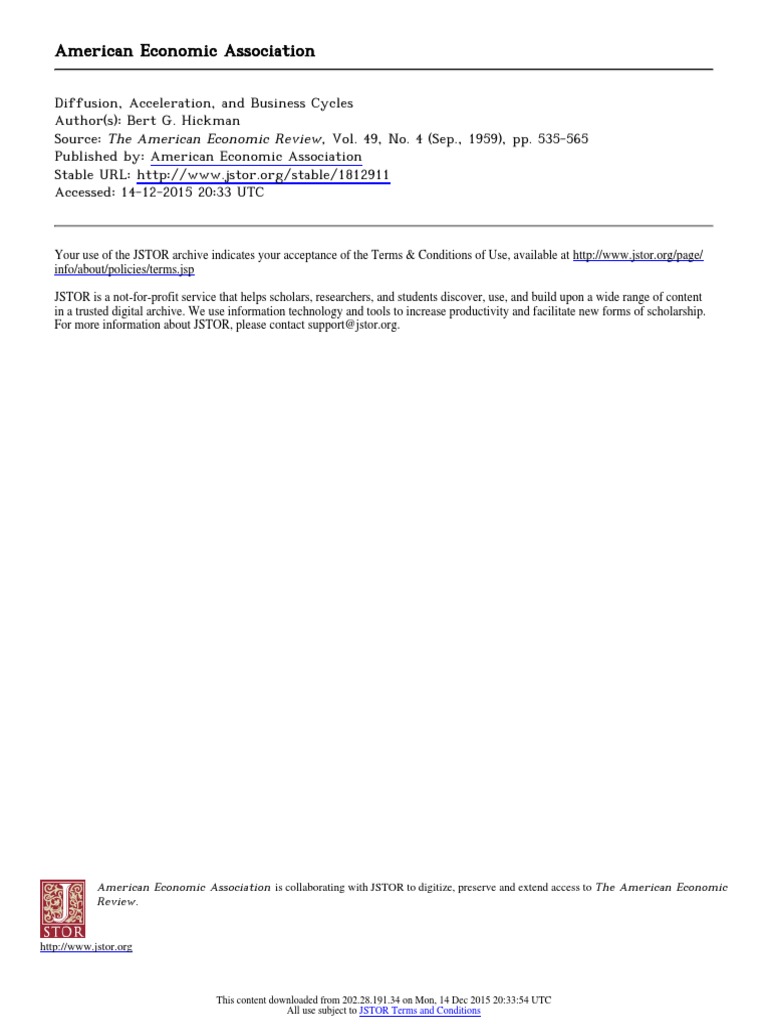 Diffusion Aceleration and Business Cycle Hickman 1959 | PDF | Business ...