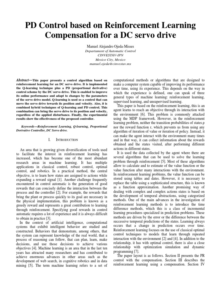 PD Control Based On Reinforcement Learning Compensation For A DC Servo Drive | PDF | Machine ...