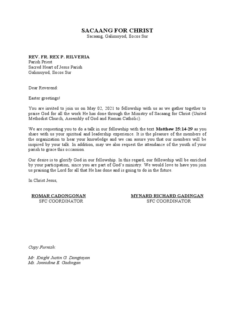 Invitation to Fellowship with Rev. Fr. Rex | PDF | Religion & Spirituality