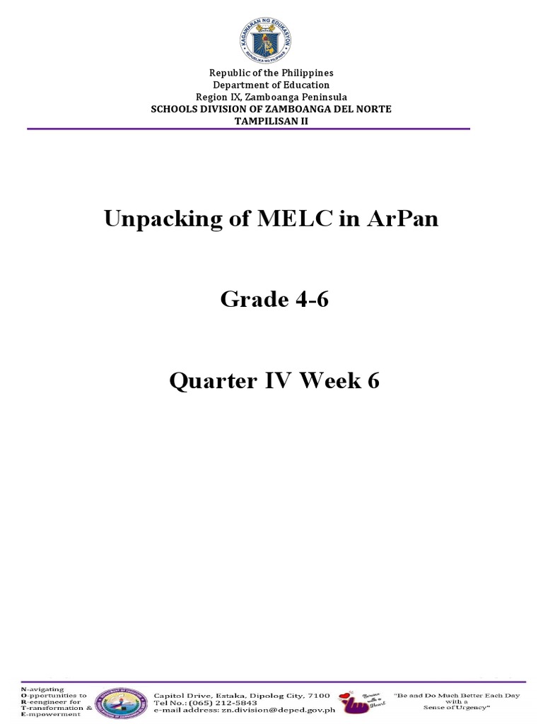 Tampilisan II Unpacking of MELC in ArPan Grade 4 6 Quarter IV Week 6 | PDF