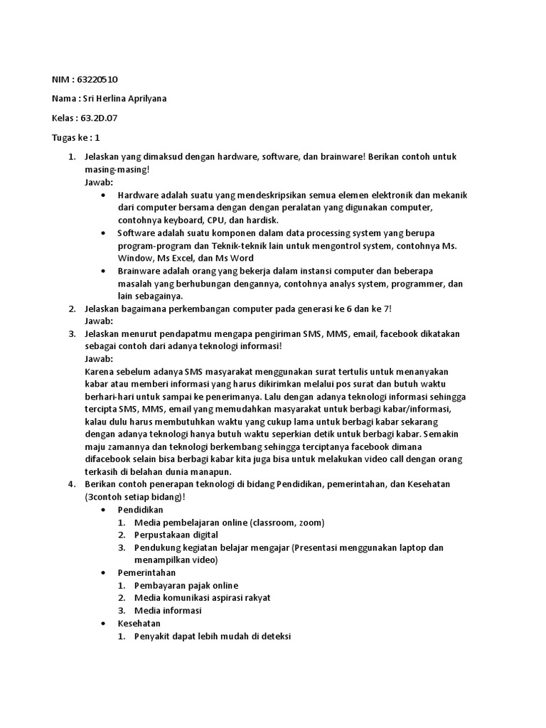 Hardware, Software, dan Brainware dalam TI | PDF | Komputer