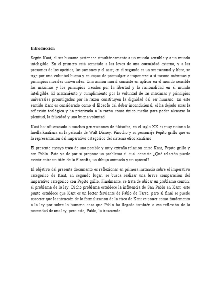 Del Imperativo Categórico de Kant A Pepito Grillo o Kant Como Lector de ...