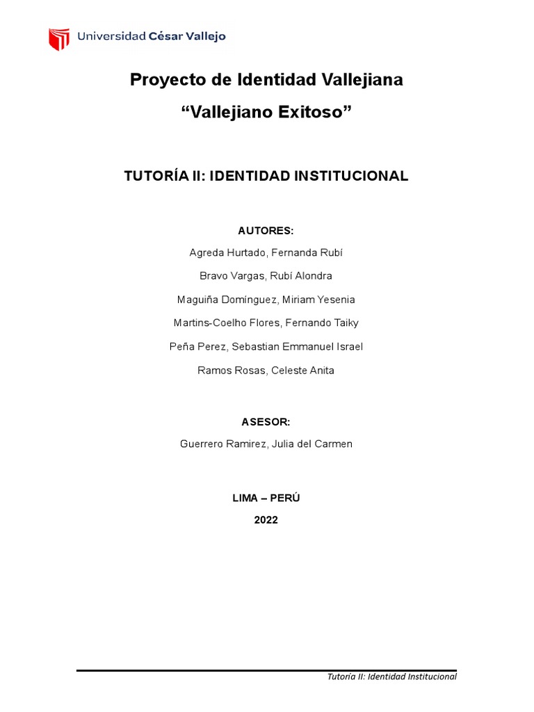 PROYECTO DE IDENTIDAD VALLEJIANA 2022-02 - Actualizado | PDF