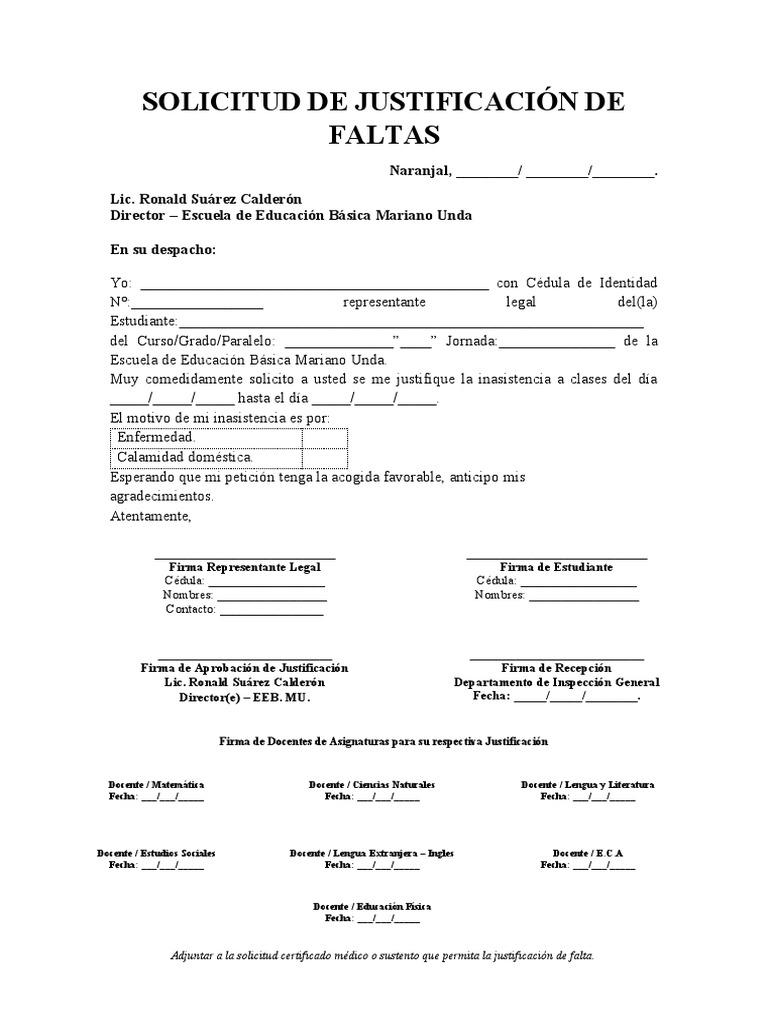Solicitud de Justificacion de Faltas para Estudiantes | PDF
