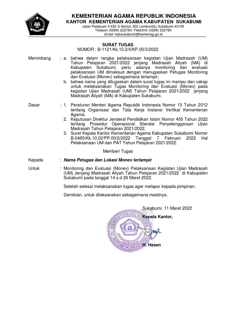 Monev UM-MA (Surtug, Lokasi, Instrumen, & SPD) 2022 | PDF