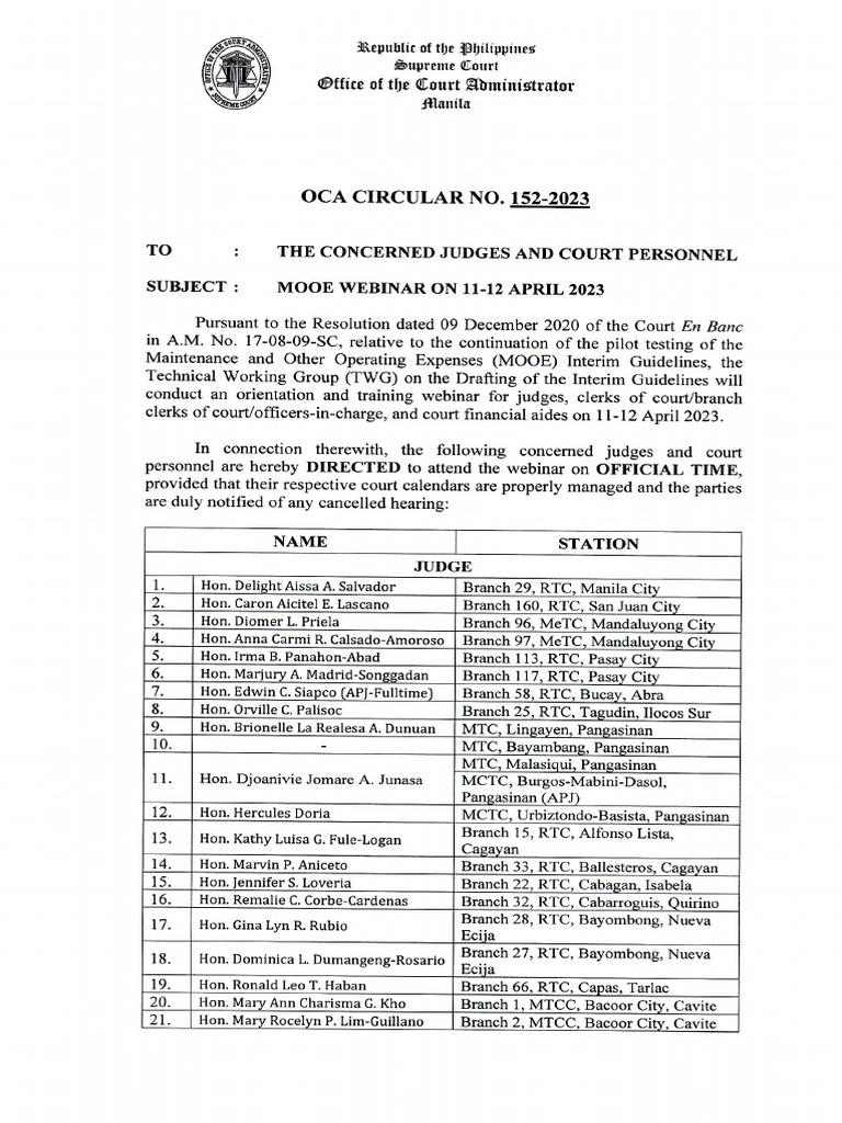 OCA Circular No. 152-2023 | PDF