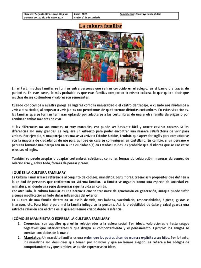 SEMANA 10 (T) La Cultura Familiar. (3) | PDF | Familia | Comportamiento